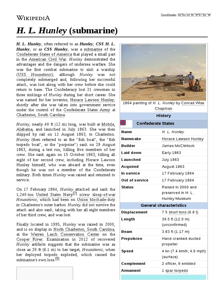 H. L. Hunley (Submarine) | PDF | Travel