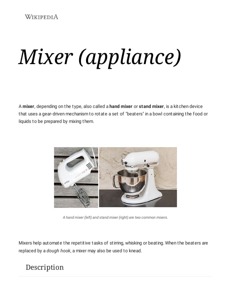 History and Types of Mixers | PDF | Kitchen | Food Preparation Appliances