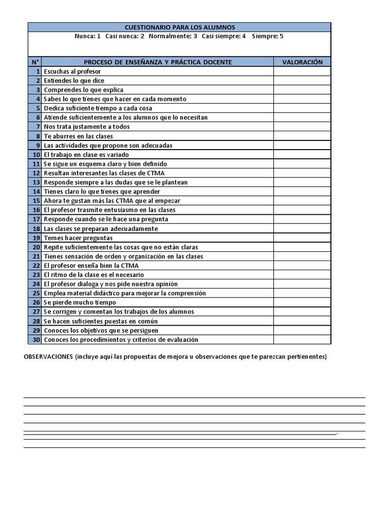 Cuestionario para Los Alumnos | PDF