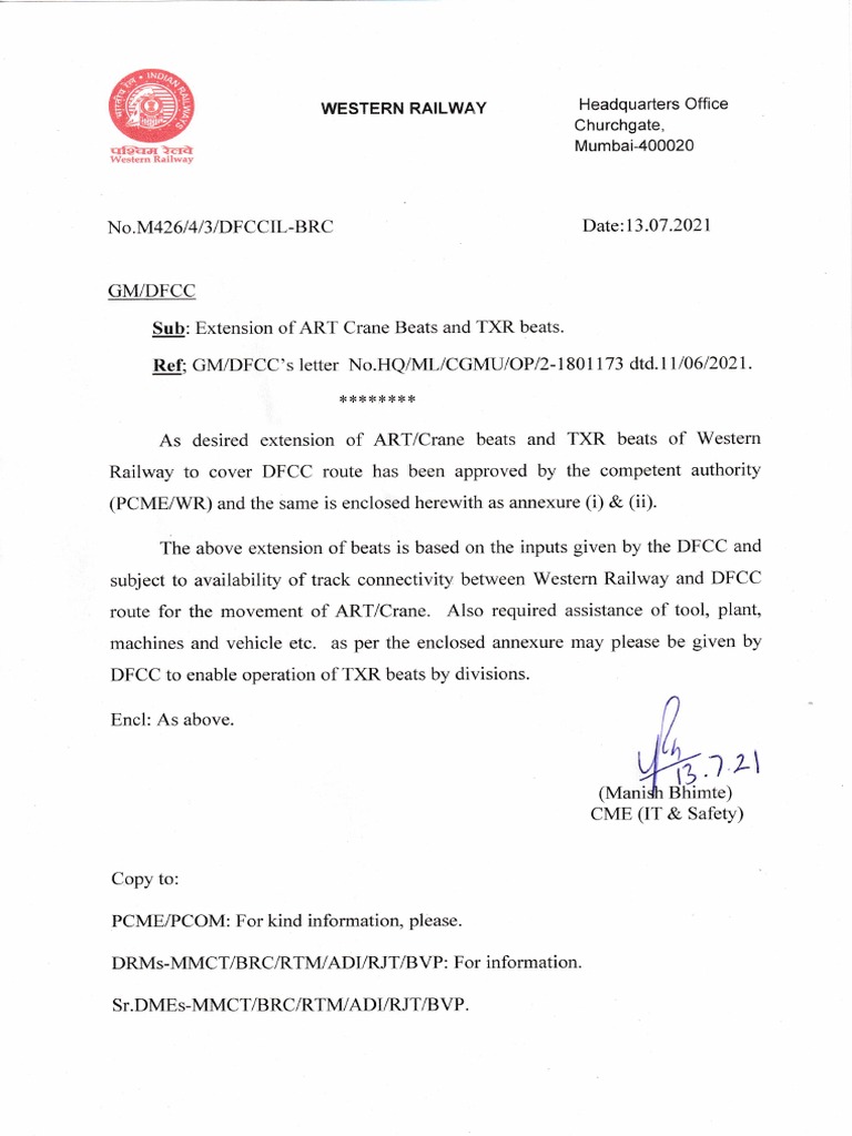 GM Dfccil Letter1 | PDF | Transport | Manufactured Goods