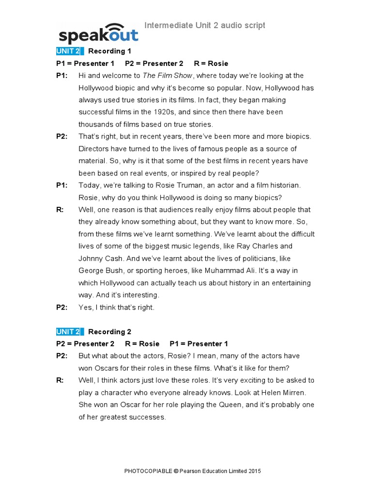 Intermediate Unit 2 Audio Script | PDF