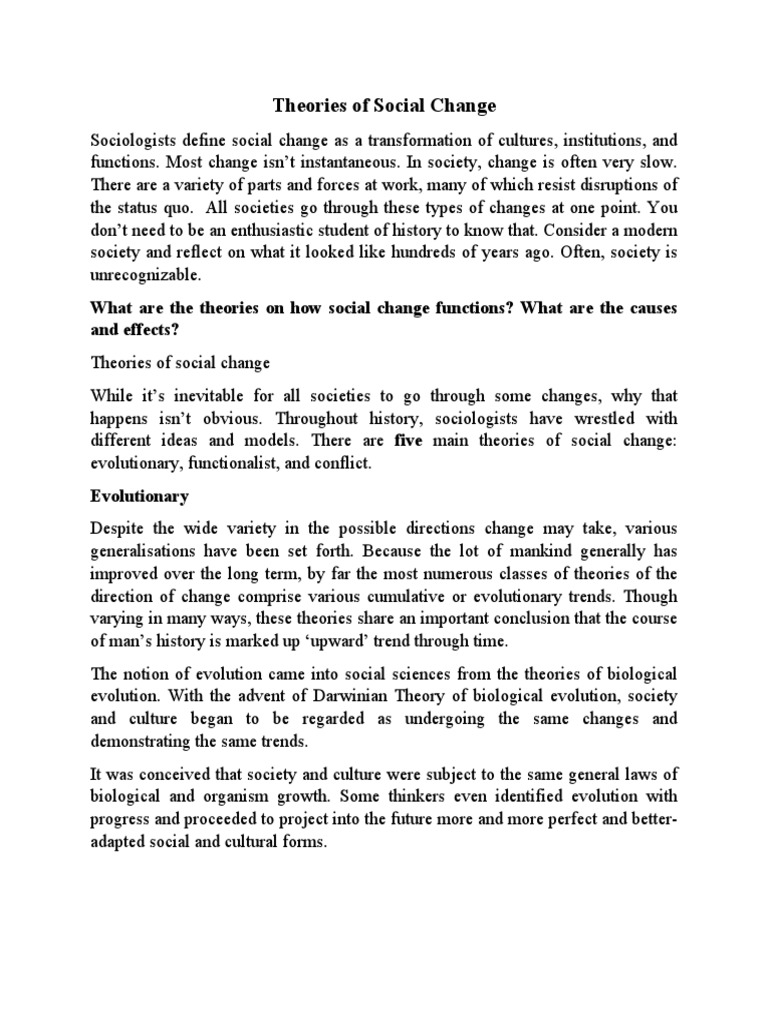 Theories of Social Change | PDF | Evolution | Sociocultural Evolution