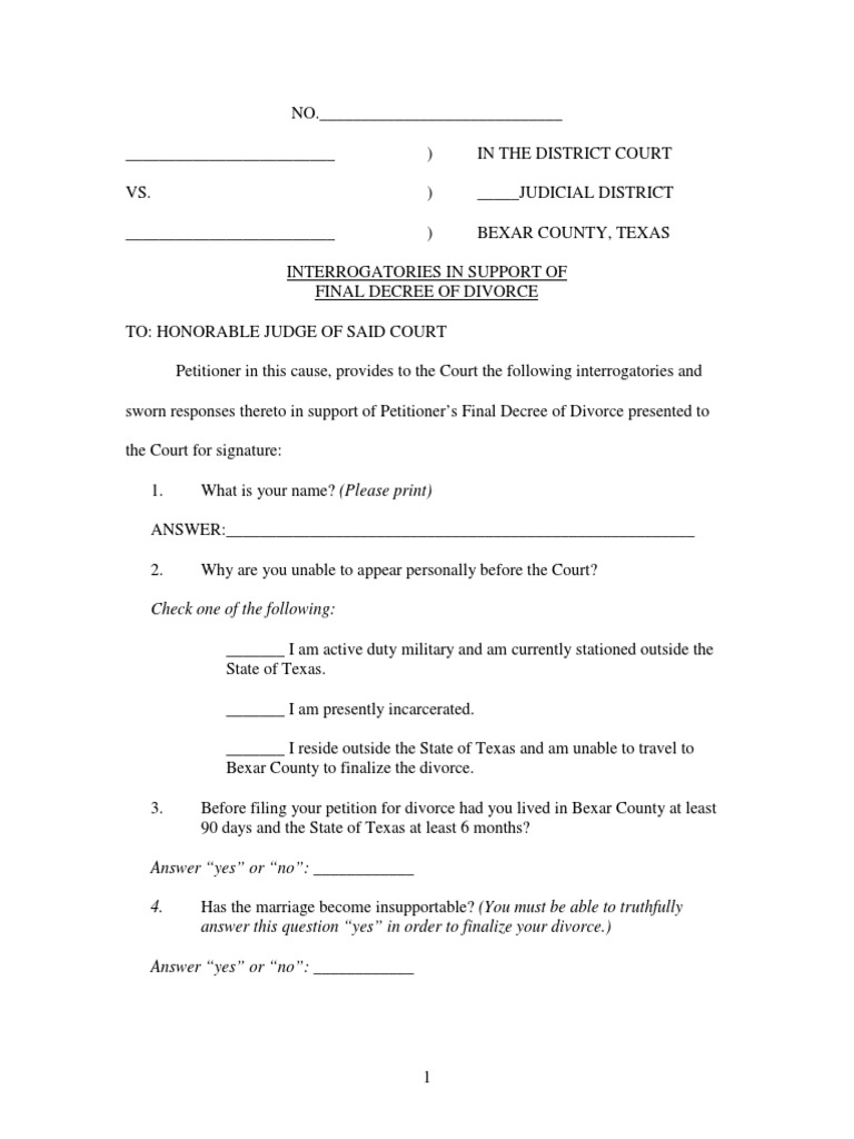 Bexar County Divorce Interrogatories Form | PDF | Father | Divorce