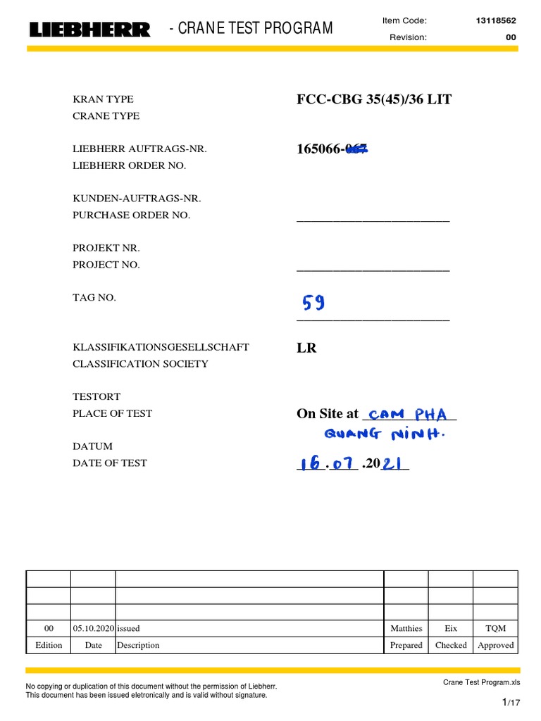 Crane Test Program | PDF | Crane (Machine) | Microsoft Excel