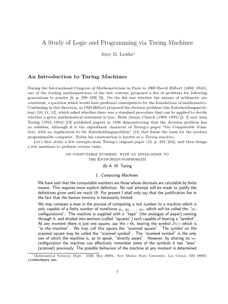 An Introduction To Turing Machines | PDF | Mathematical Logic ...