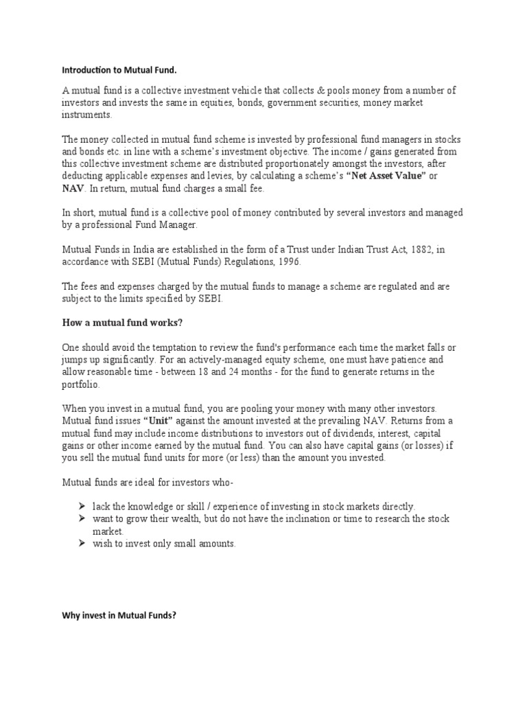 Introduction To Mutual Fund | PDF | Mutual Funds | Bonds (Finance)