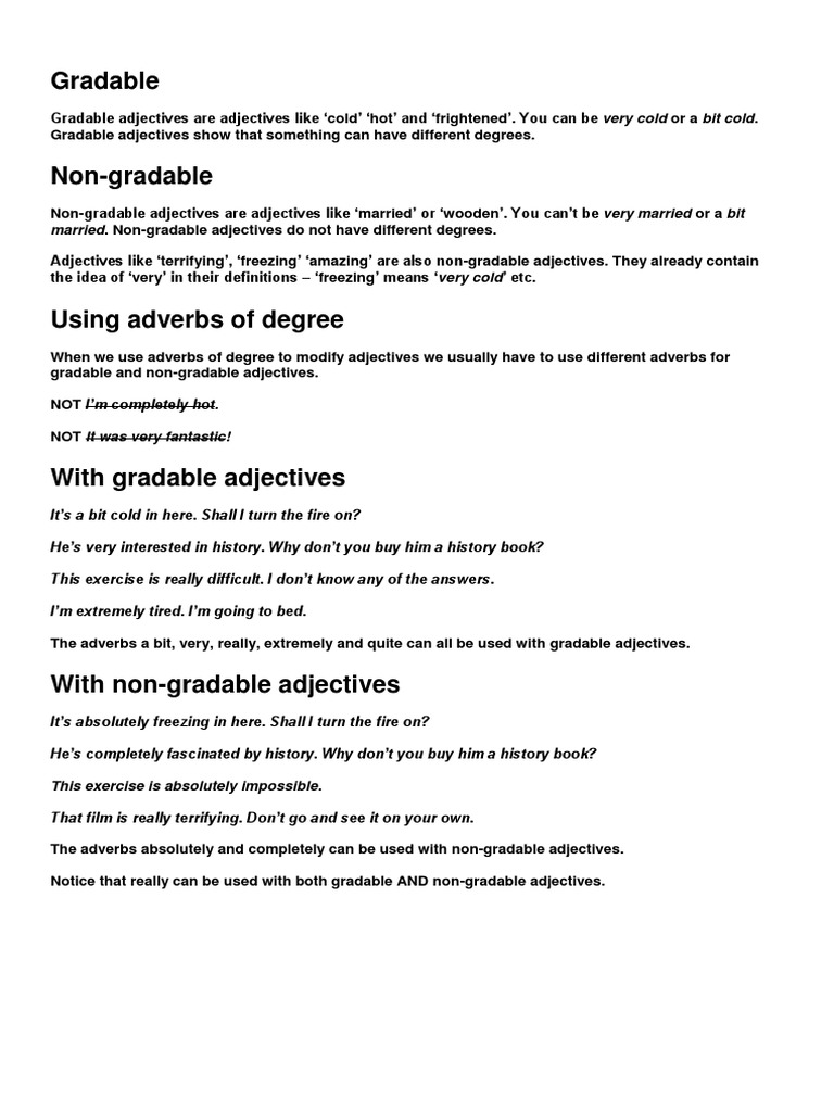 Gradable and Non Gradable | PDF | Adjective | Adverb