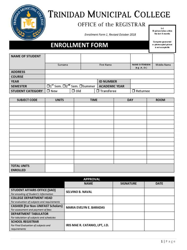Enrollment Form: Name of Student | PDF | Educational Stages