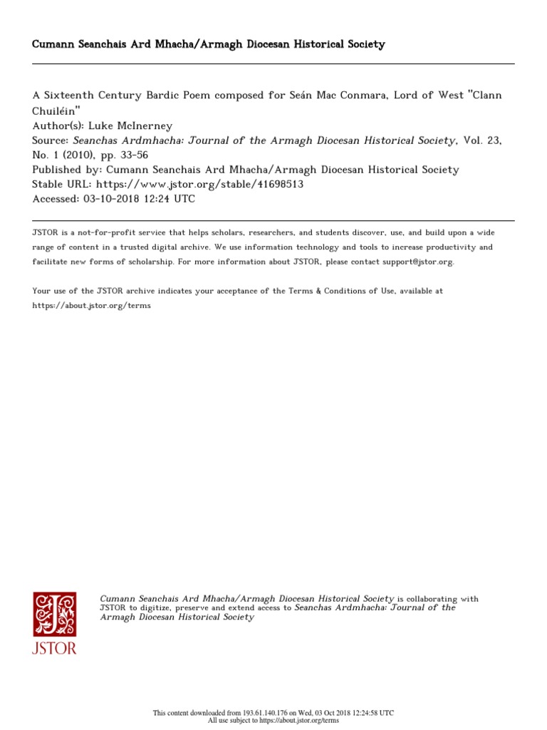 A Sixteenth Century Bardic Poem Composed | PDF | Bard | Ireland