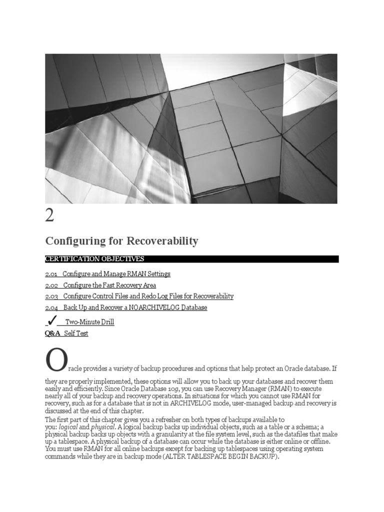 Configuring For Recoverability: Certification Objectives | PDF | Backup | Databases