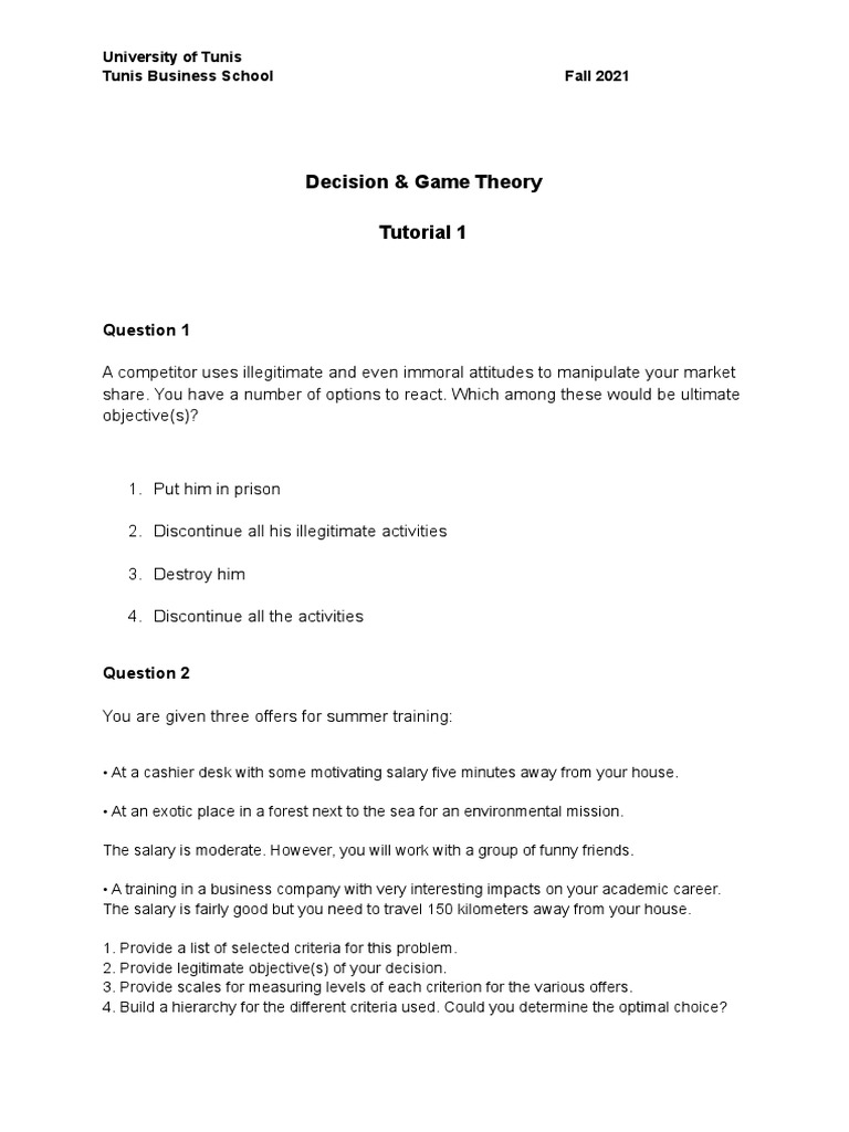 Decision & Game Theory | PDF | Decision Making | Cognition