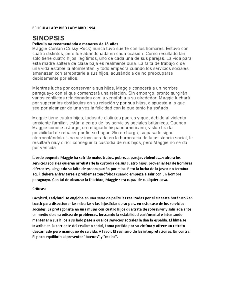 Pelicula Lady Bird Lady Bird 1994 Analisis | PDF