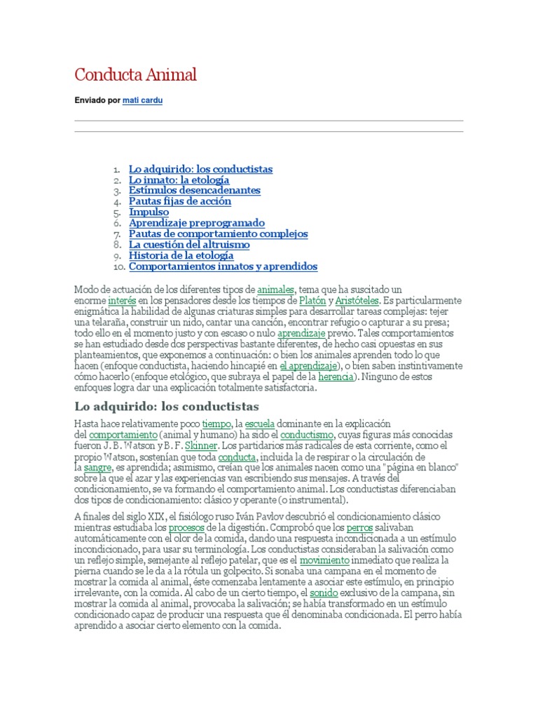 Conducta Animal | Descargar gratis PDF | Etología | Biología