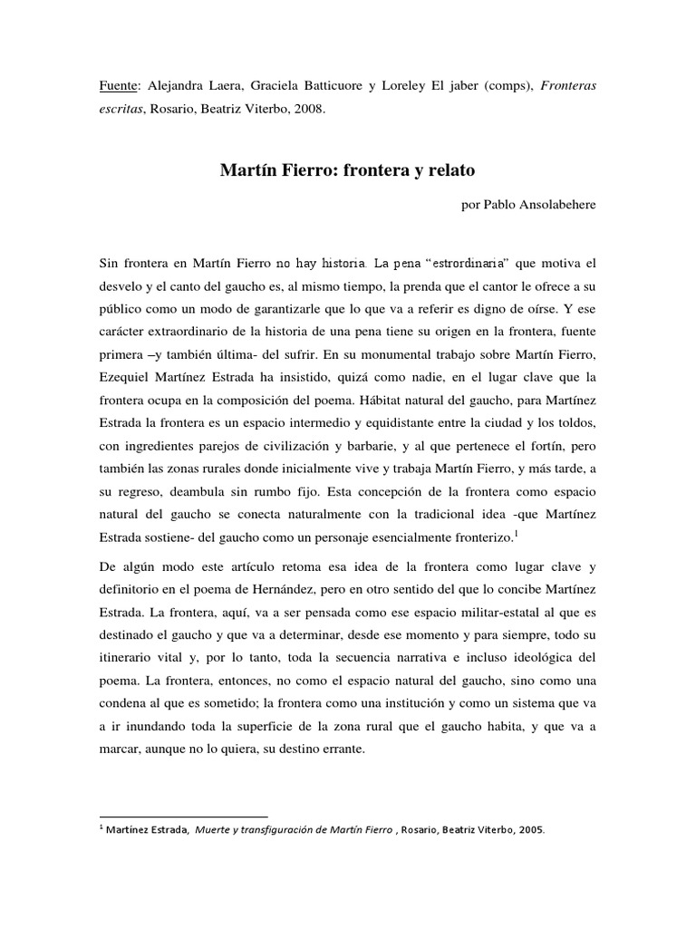 Ansolabehere - Martín Fierro: Frontera y Relato | PDF | Nación | Argentina