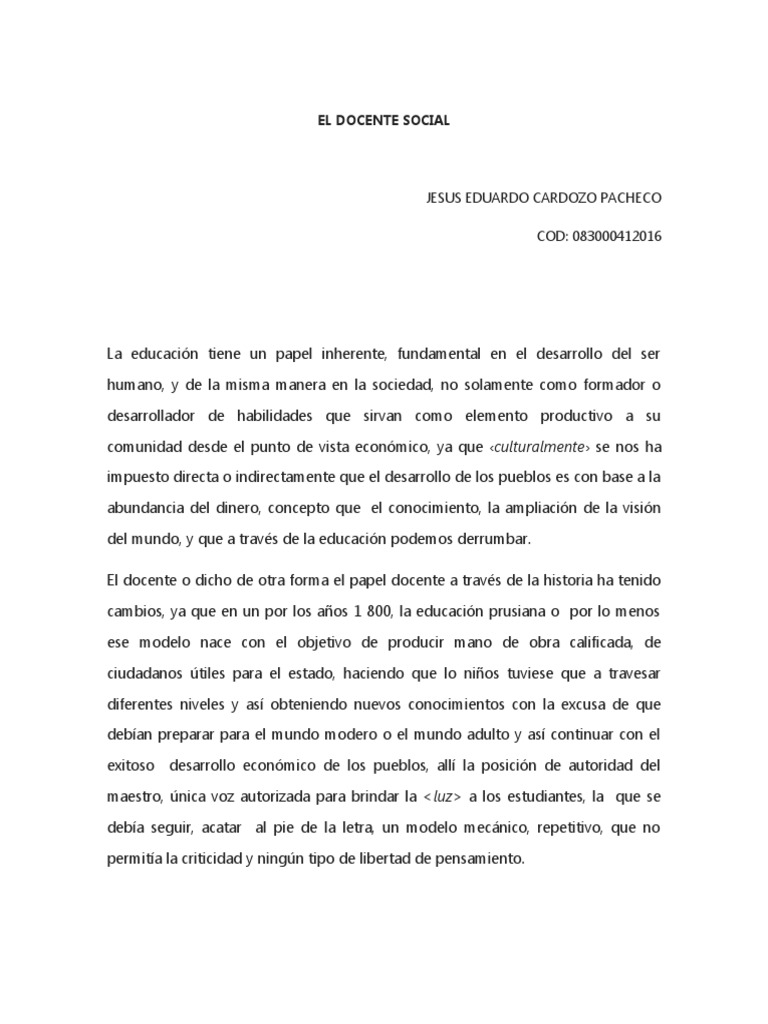 El Docente Social J. | PDF | Cognición | Conocimiento