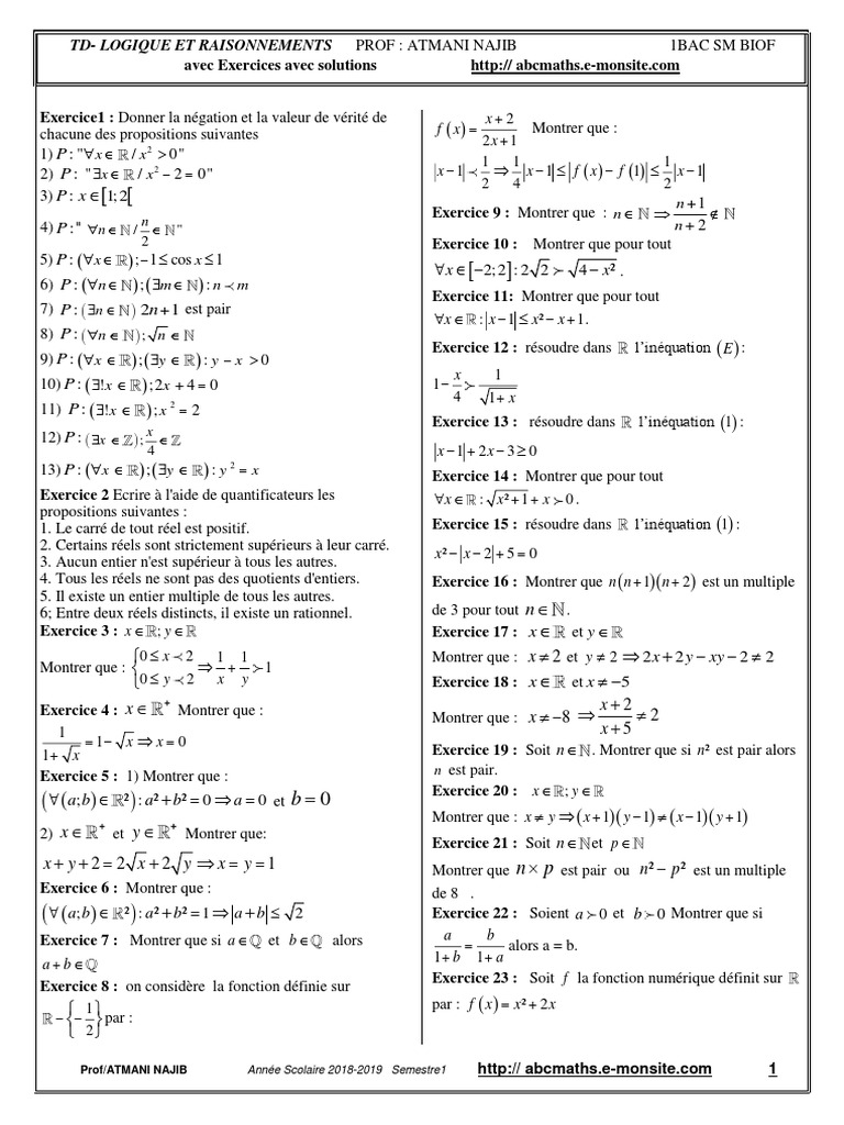 TD Logique Exe SM Sex1 | PDF | Mathématiques | Logique