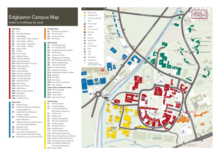A Campus Map Key Detailing Various Buildings and Zones at the ...