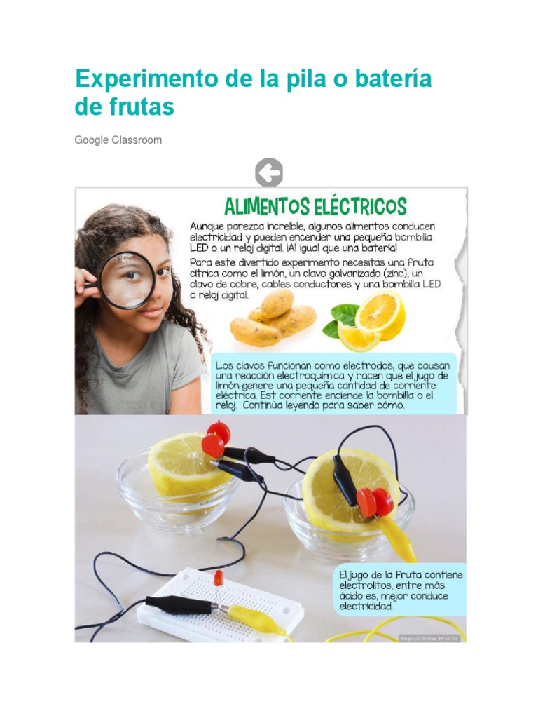 Experimento de La Pila o Batería de Frutas | PDF | Electricidad ...