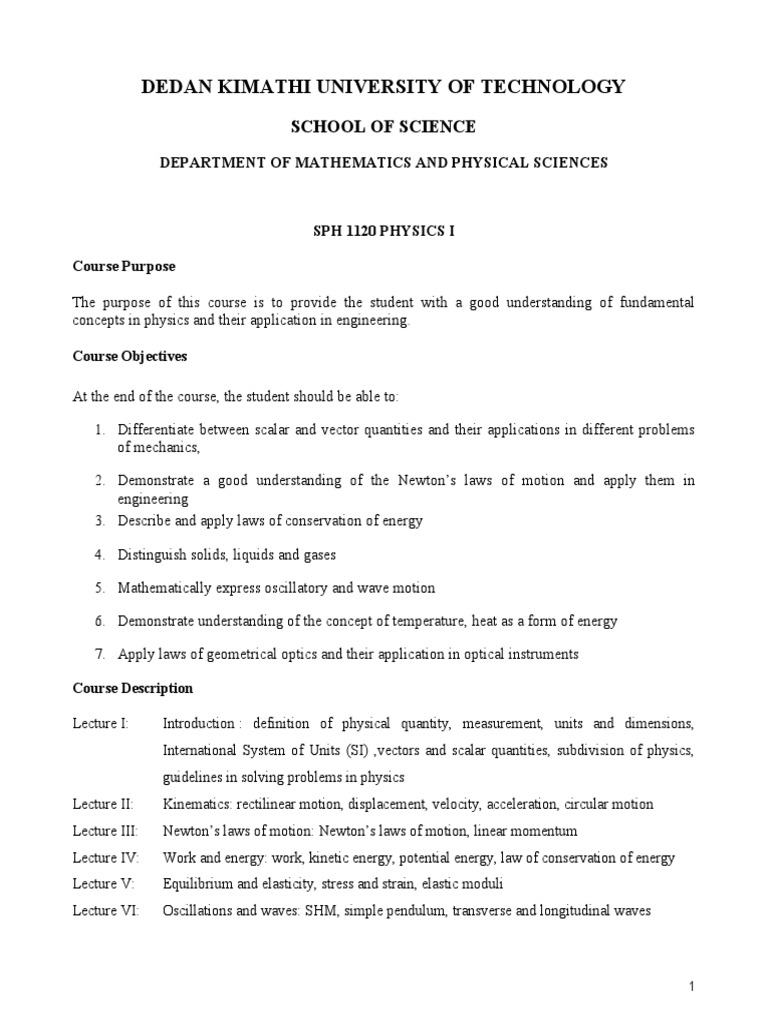 Course Outlines For SPH 1120 | PDF | Waves | Metrology