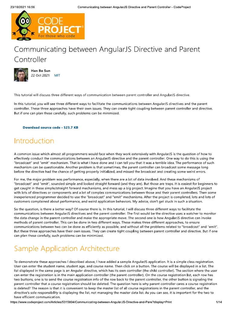 Communicating Between AngularJS Directive and Parent Controller | PDF