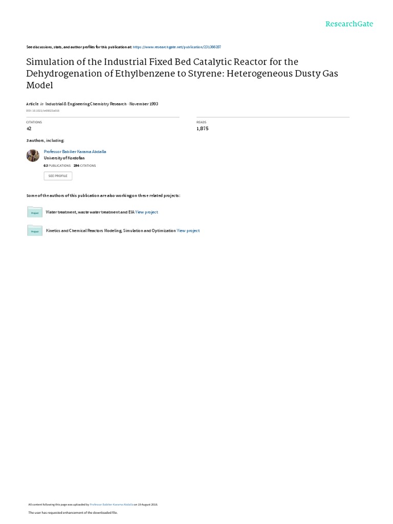 Simulation of The Industrial Fixed Bed Catalytic R | PDF | Chemical Reactor | Diffusion