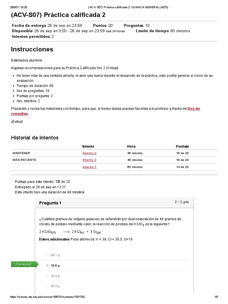(ACV-S07) Práctica Calificada 2 - QUIMICA GENERAL (4270) 2 | PDF | Mole (Unidad) | Química