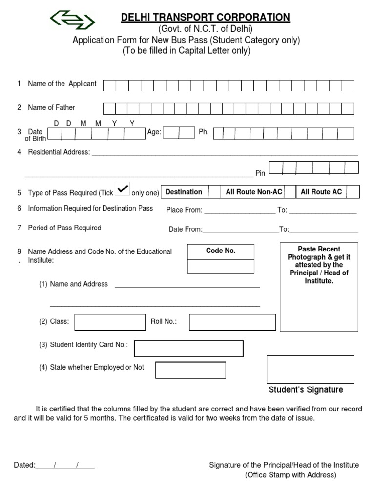 Student Bus Pass Application Form | PDF