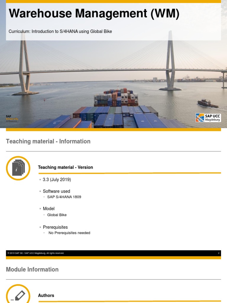 Intro S4HANA Using Global Bike Slides WM en v3.3 | PDF | Warehouse | Radio