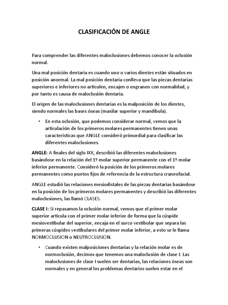 Clasificación de Angle | Descargar gratis PDF | Boca | Ramas de Odontología