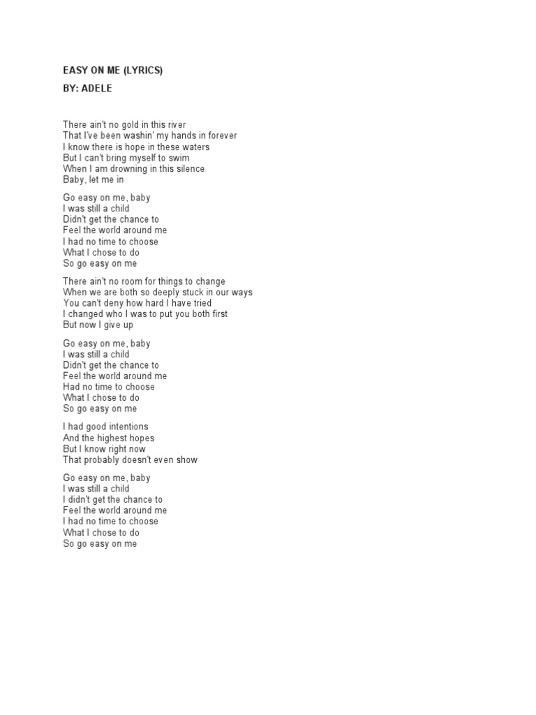 Easy On Me (Lyrics) By: Adele | PDF