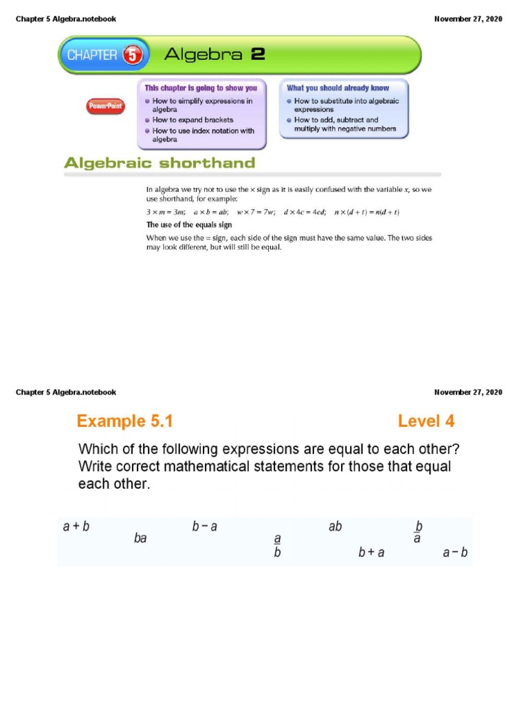 Chapter 5 Algebra - Notebook November 27, 2020 | PDF | Teaching Methods ...