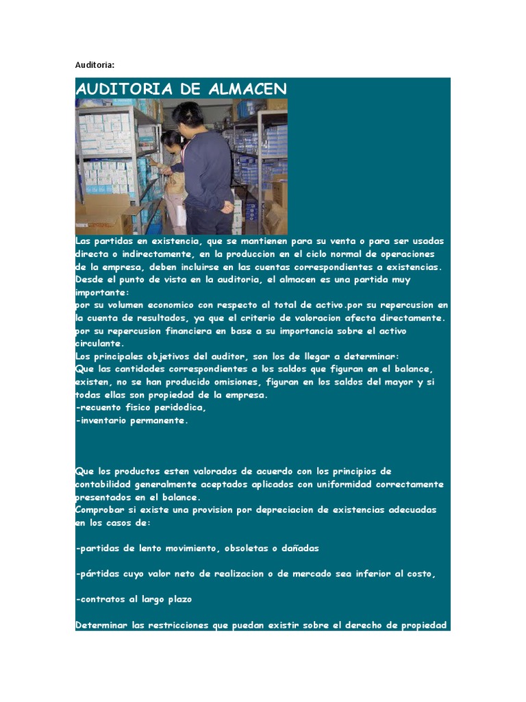 Auditoría de Almacén: Métodos y Procedimientos | PDF | Contabilidad ...