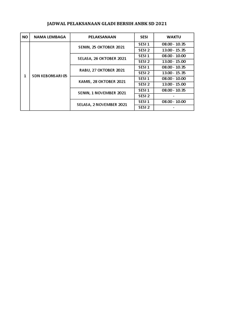 Jadwal Gladi Bersih Anbk SD ....................... | PDF