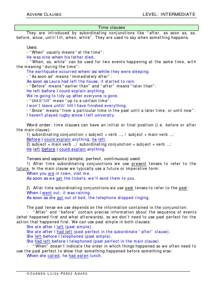 Adverb Time Clauses | PDF | Grammatical Tense | Verb