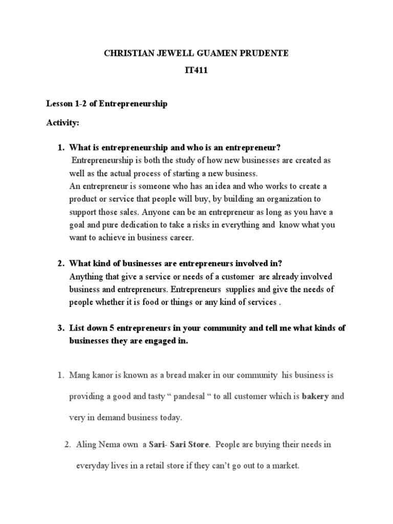 Entrepreneurship Activity 1-2 | PDF | Entrepreneurship | Personality Type