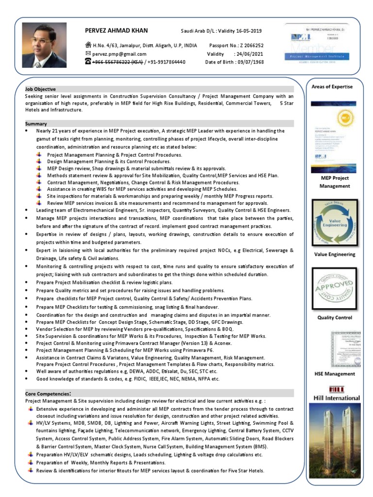 835 KB-CV For The Position of MEP Manager | PDF | Elevator | Project ...