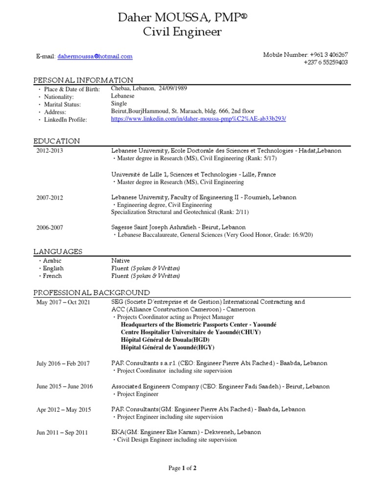 CV-Daher Moussa | PDF | Lebanon | Engineering