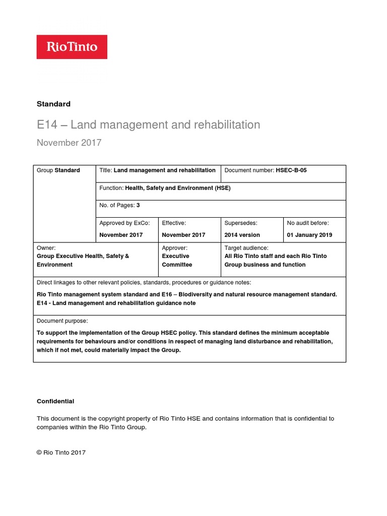 RT Land Management Standard | PDF | Risk | Risk Management