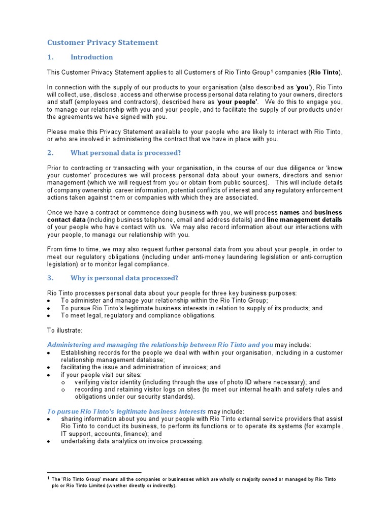 RT Customer Privacy Statement | PDF | Privacy | Information Privacy