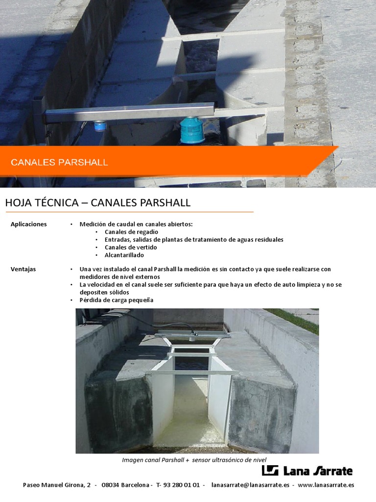 Hoja Tecnica Canal Parshall | PDF | Hormigón | Descarga (hidrología)