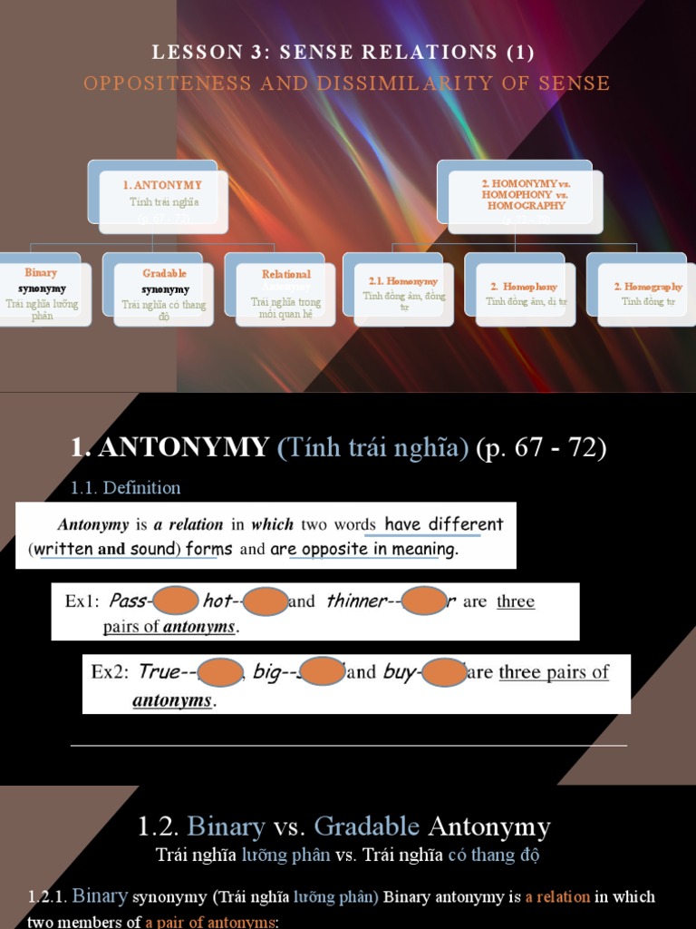 L3. Oppositeness and Dissimilarity of Sense | PDF | Linguistic ...