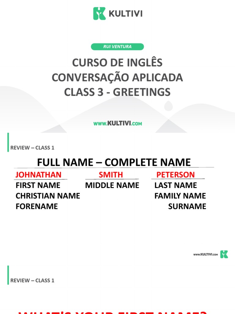 Aula 003 - Class 3 - Greetings I | PDF