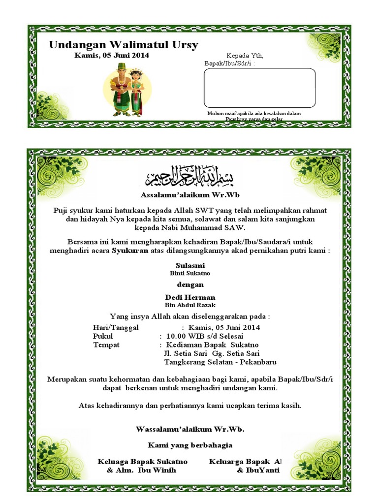 Undangan Walimatul Ursy Yang Bisa Di Edit Format Word Doc012 | PDF