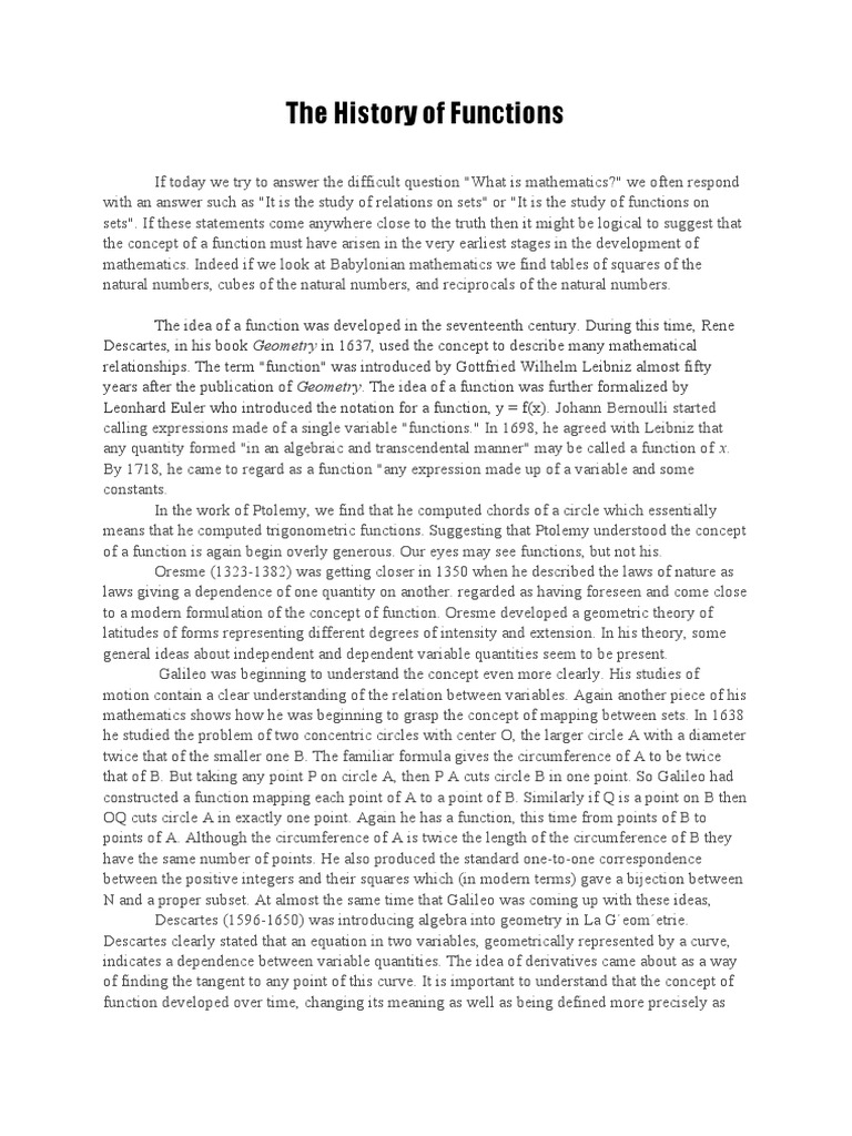 The History of Functions | PDF | Function (Mathematics) | Variable ...