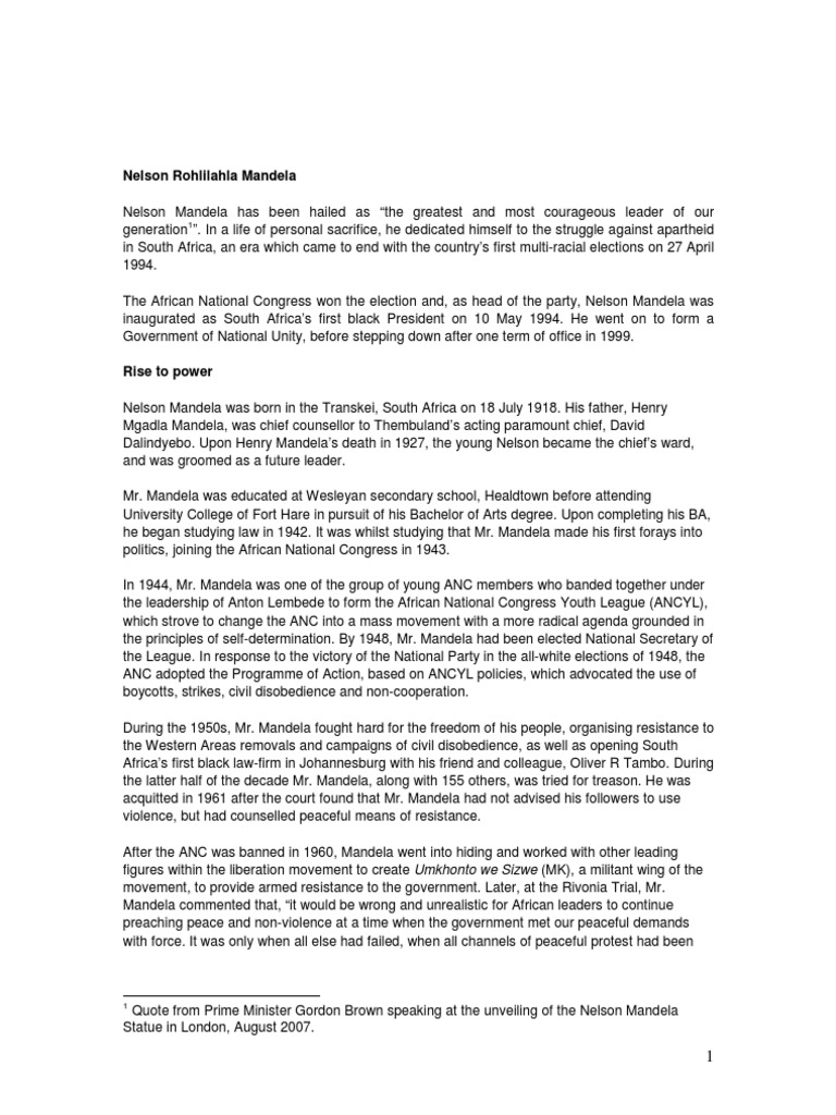 Nelson Mandela Biography | PDF | Nelson Mandela | African National Congress