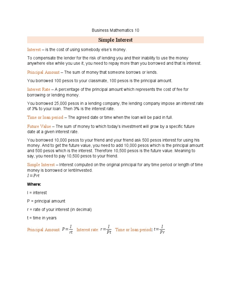 Business Mathematics 10 | PDF | Interest | Loans