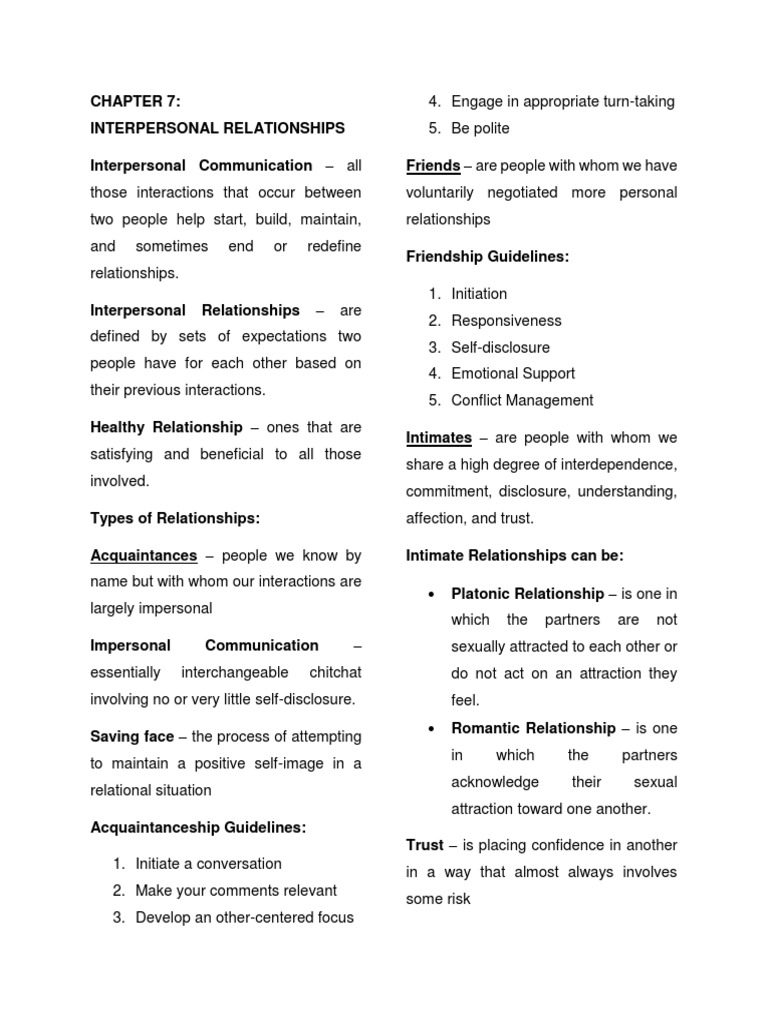Chapter 7 Interpersonal Relationships Pdf Interpersonal