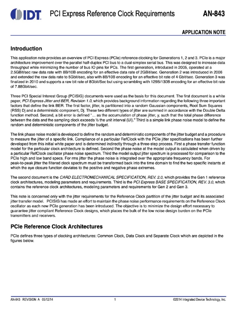 AN-843 PCI Express Reference Clock Requirements | PDF