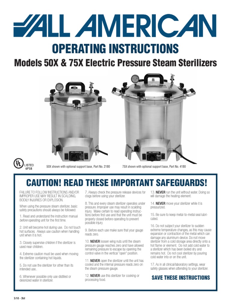 Operating Instructions: Models 50X & 75X Electric Pressure Steam Sterilizers | PDF | Valve ...