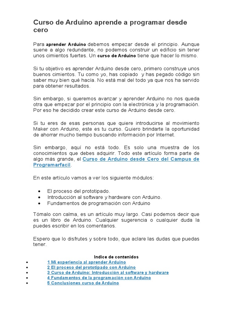 Curso de Arduino Aprende A Programar Desde Cero | PDF | Arduino ...
